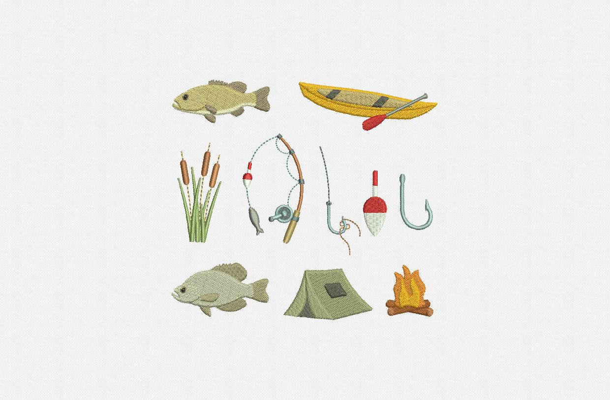 Mini Lake Fishing Machine Embroidery Designs Pack 10 Designs | Etsy