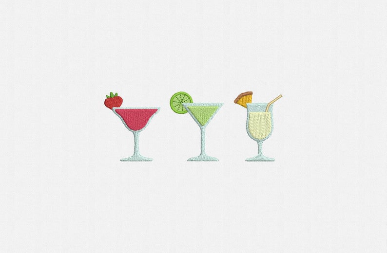 Mini Cocktails Machine Embroidery Designs Pack 3 Designs by | Etsy