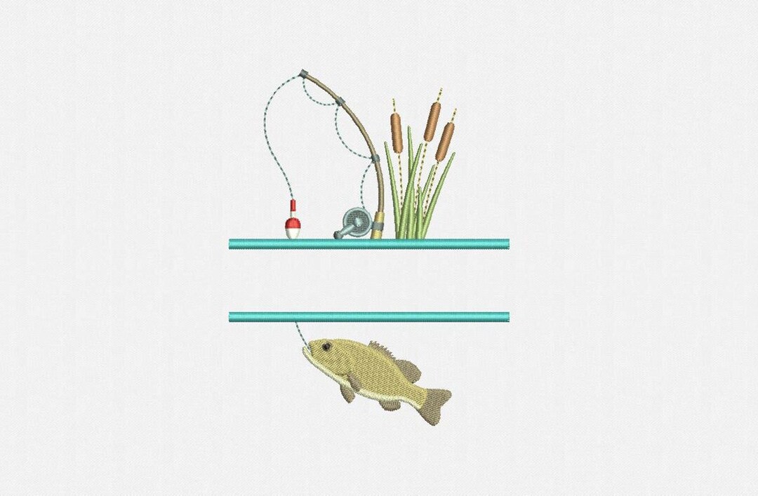 Split Fishing Rod Frame Monogram Machine Embroidery Design - 2 Sizes - Etsy