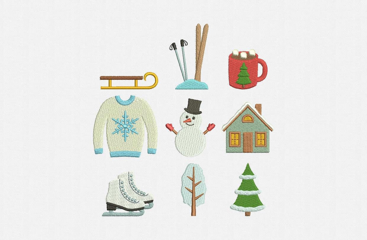 Hello Winter Machine Embroidery Designs Pack 9 Designs | Etsy
