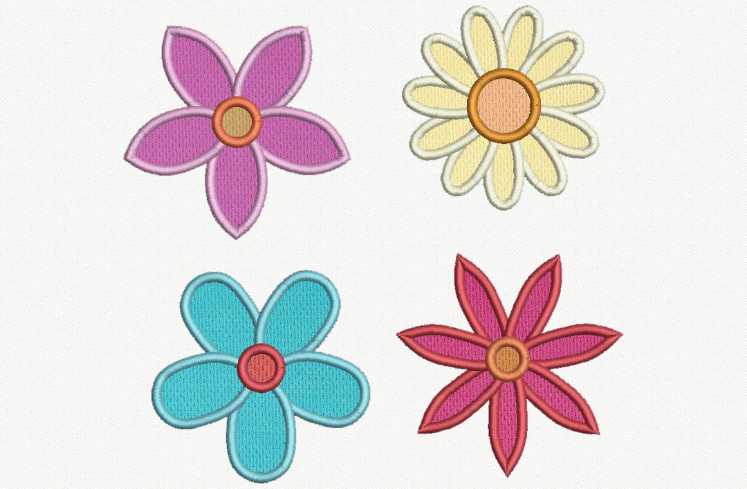 Flowers Applique Machine Embroidery Design - 4 Designs by 2 Sizes - Etsy