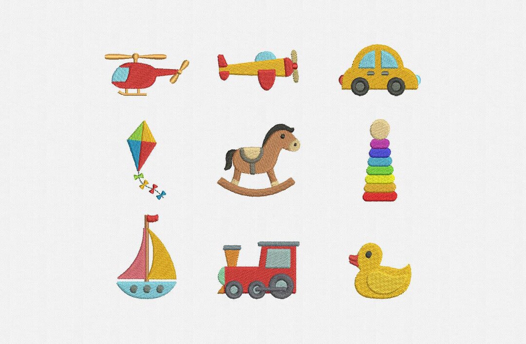 Mini Toys Machine Embroidery Design 9 Designs by 1 Size: Boat Car Duck ...