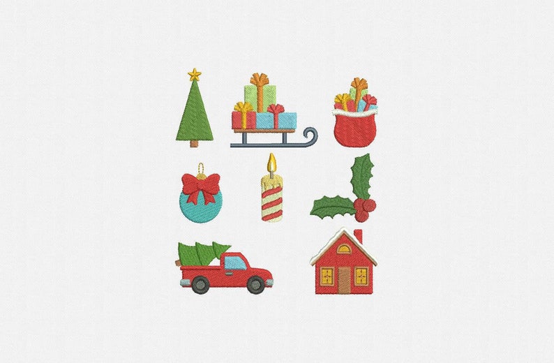 Mini Christmas Machine Embroidery Designs Pack 8 Designs | Etsy