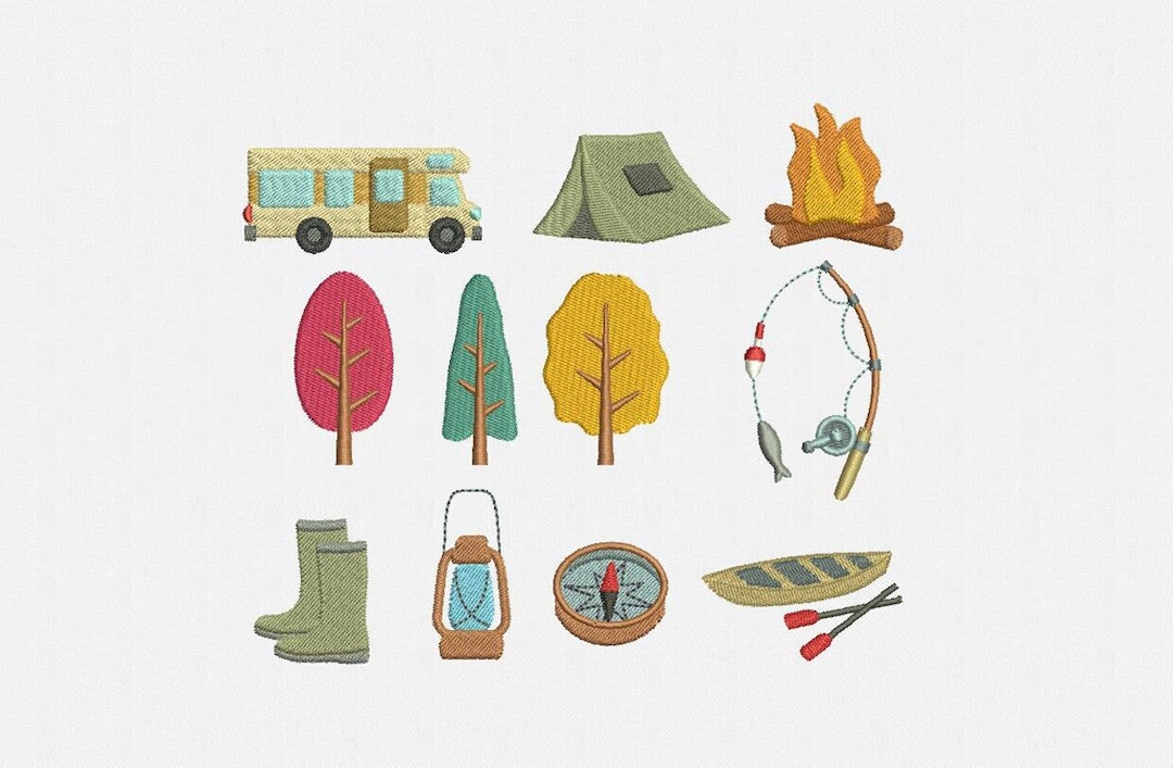 Mini Camping Machine Embroidery Designs Pack - 11 Designs by 3 Sizes - Etsy