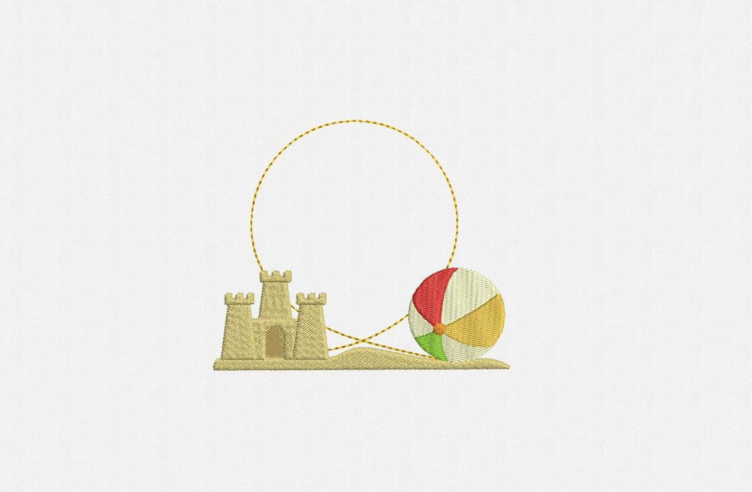 Sand Castle and Beach Ball Frame Monogram Machine Embroidery - Etsy