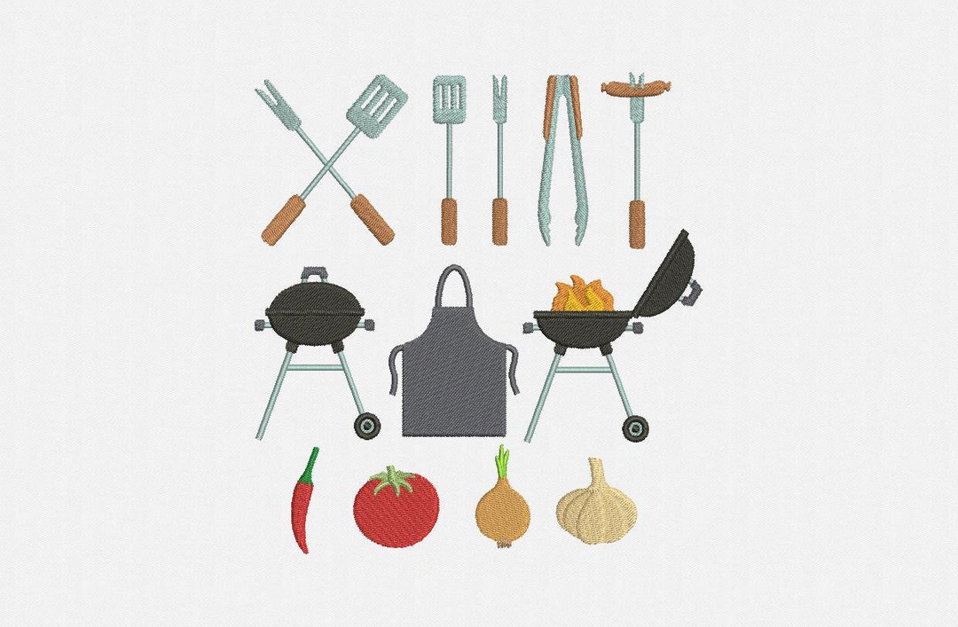 BBQ Machine Embroidery Designs Pack - 12 Designs by 3 Sizes: Apron, BBQ ...