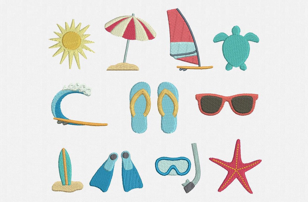 Mini Summer Beach Machine Embroidery Designs Pack- 11 Designs: Beach ...
