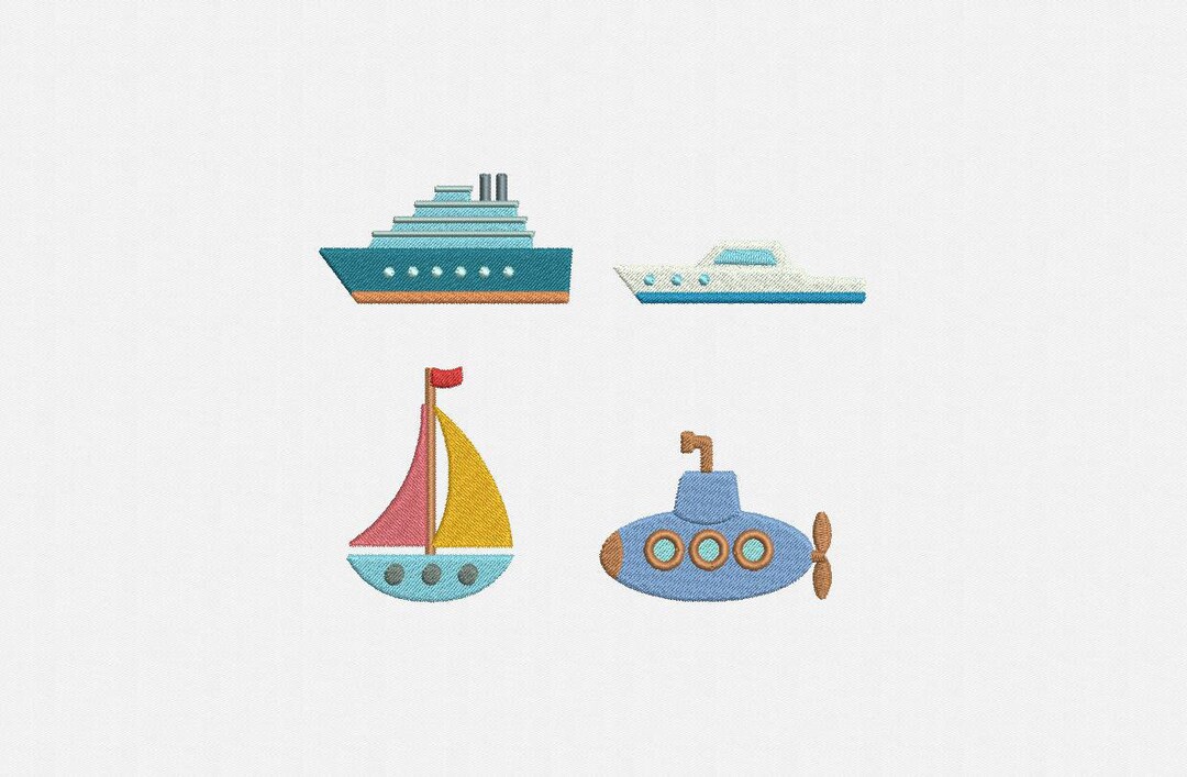 Mini Boat Ship Yacht Submarine Machine Embroidery Design - 4 Designs by ...