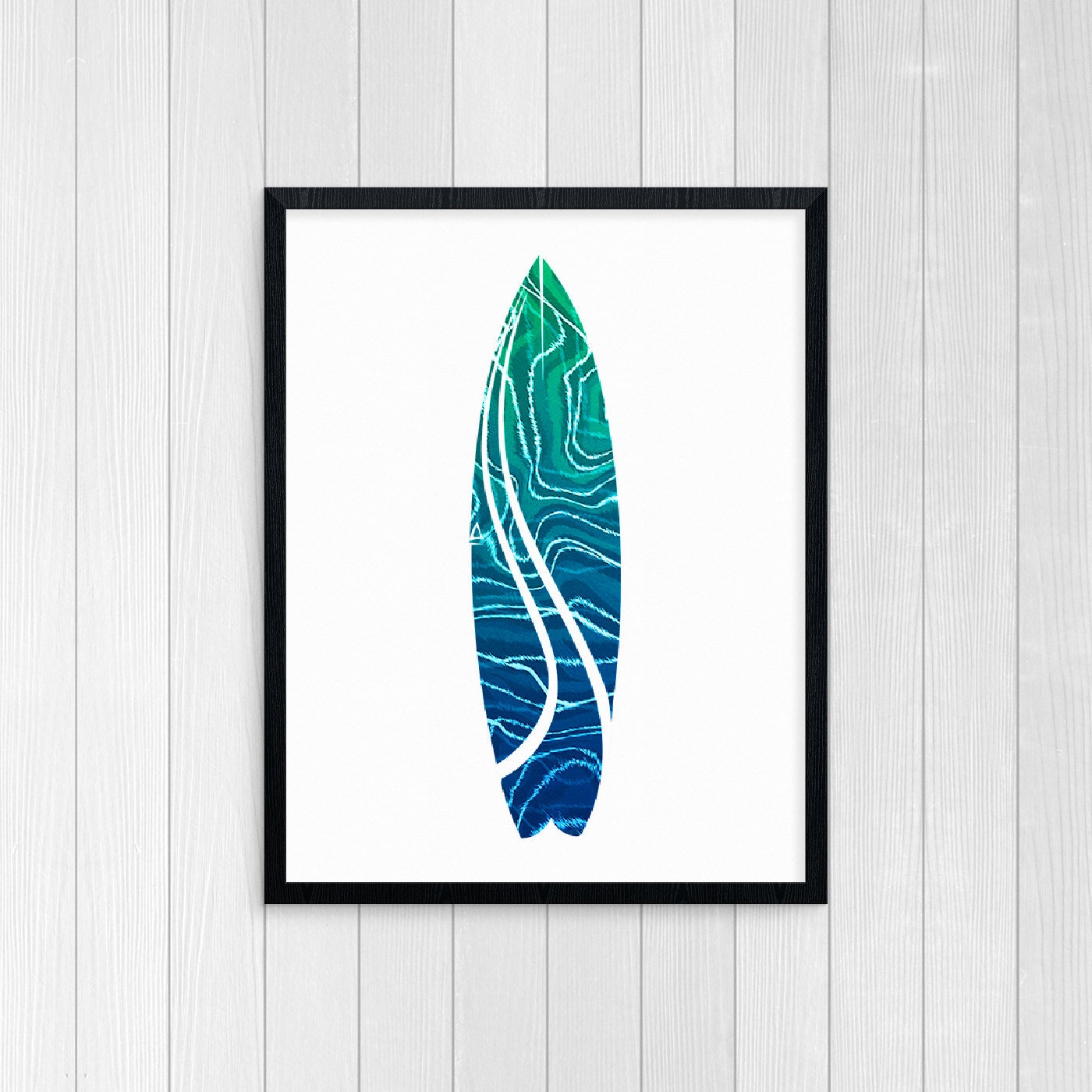Surfboard Art, Surfboard Print, Summer Art, Summer Print, Green, Blue ...