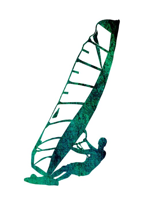 Windsurfer Art, Green, Windsurfer, Sailing Art, Sailing Decor, Surfer ...