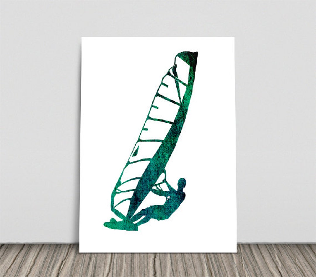 Windsurfer Art, Green, Windsurfer, Sailing Art, Sailing Decor, Surfer ...