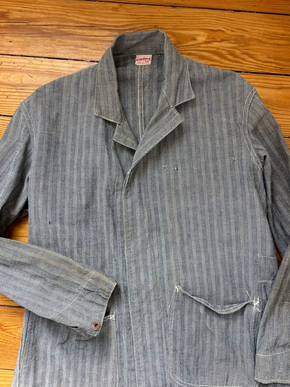 1940s Herringbone Mechanic Shop Coat Unitog Selvedge … - Gem