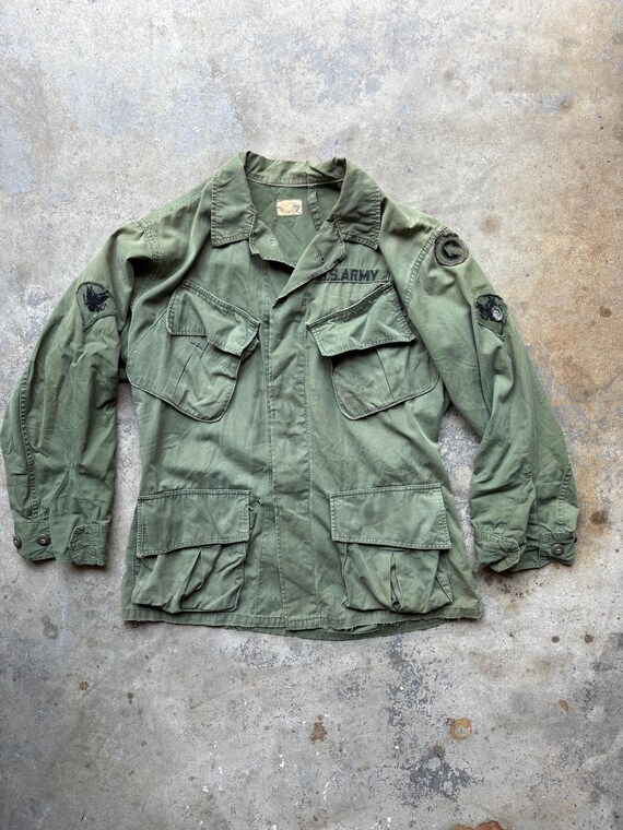 1960s Vietnam Era Poplin Slant Pocket Jungle Jacket S… - Gem