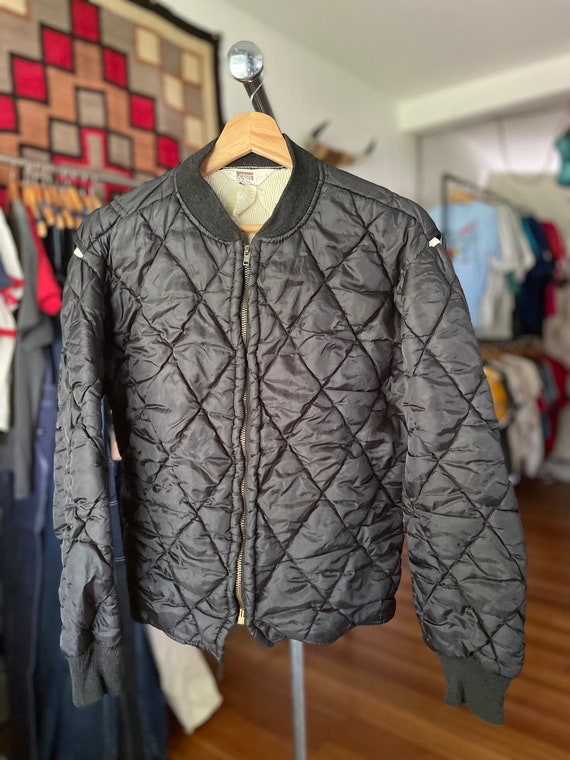 1960s Black Quilted Thermal Zip Up Jacket - Gem
