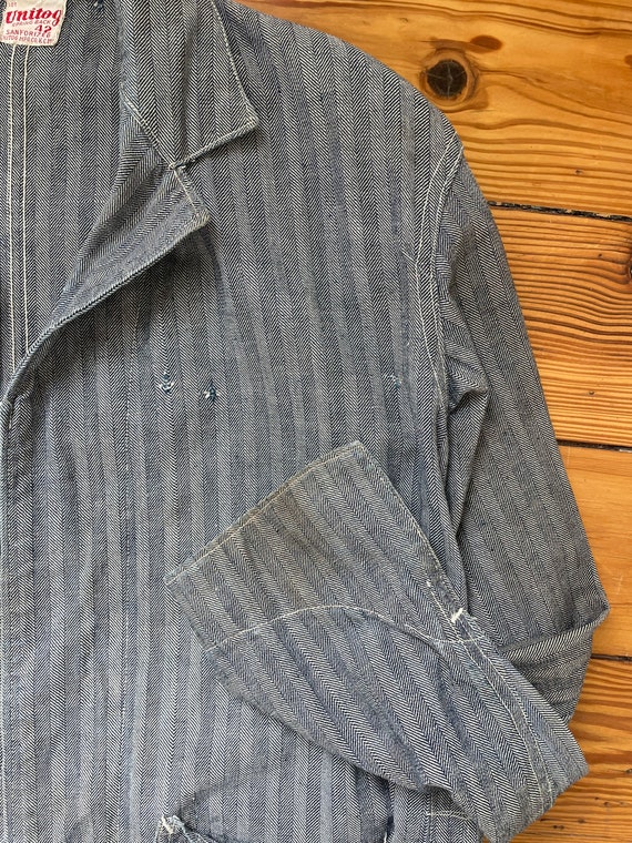 1940s Herringbone Mechanic Shop Coat Unitog Selvedge … - Gem