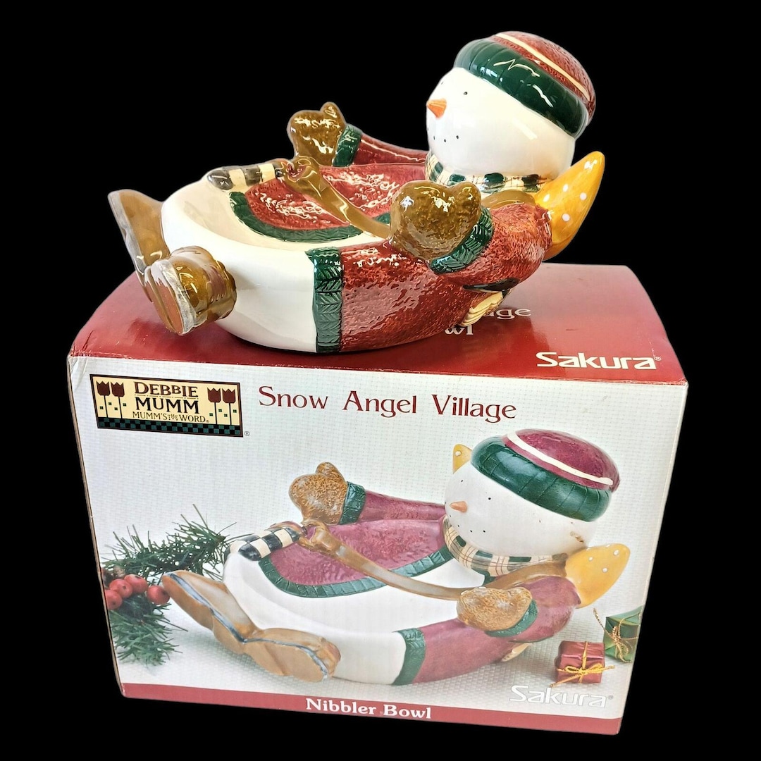 Debbie Mumm Sakura Snow Angel Village Nibbler Bowl Snowman 2000-2001 ...