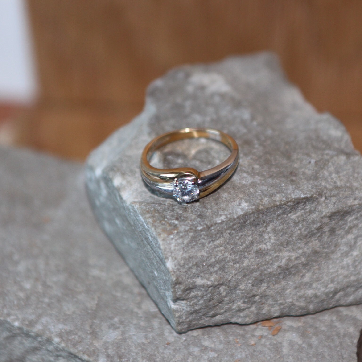 A Lovely Chunky Two Colour Gold Solitaire Diamond Ring | Etsy