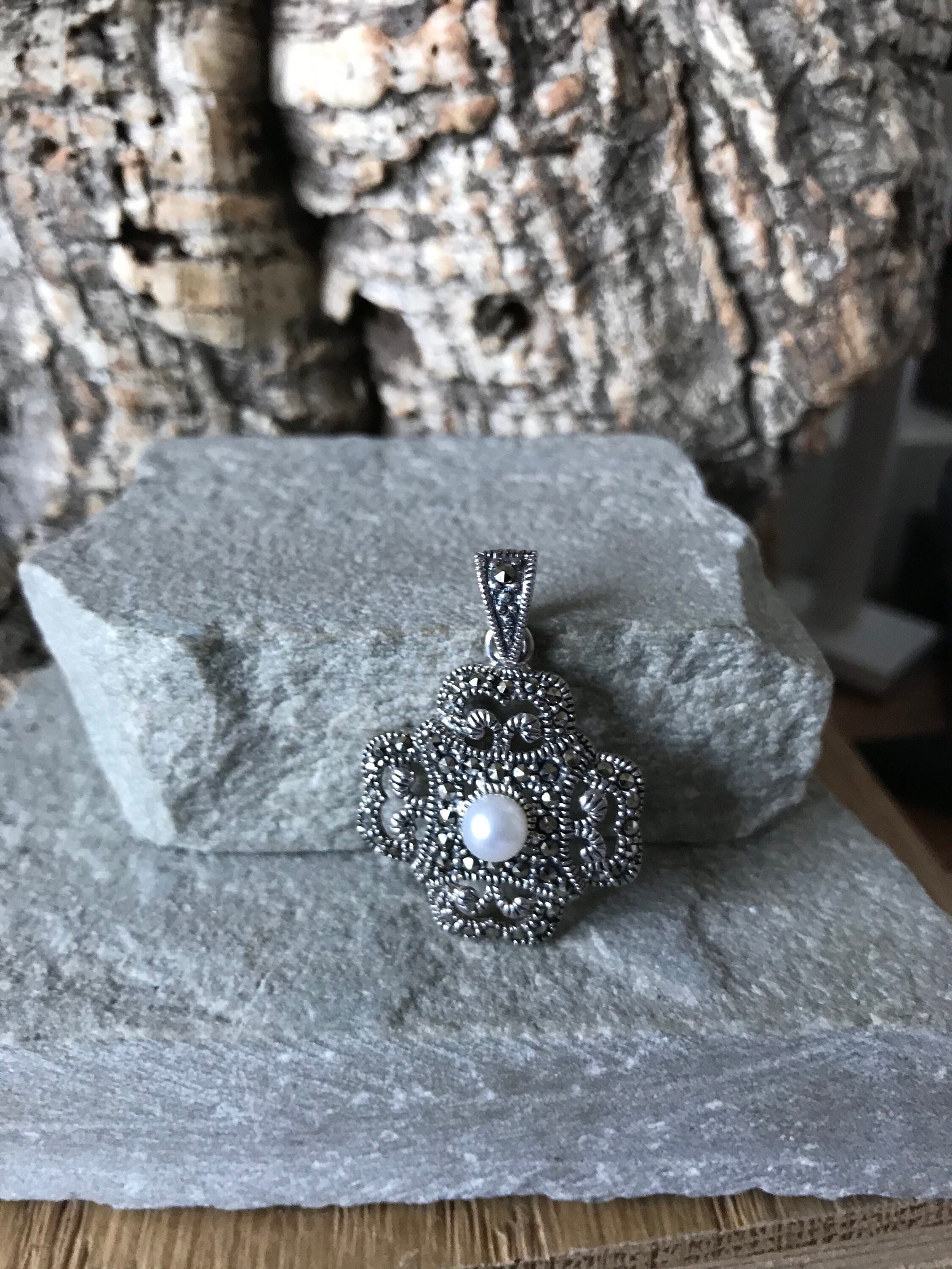 A Pretty Silver Open Work Silver and Marcasite Pendant SKU2480 - Etsy