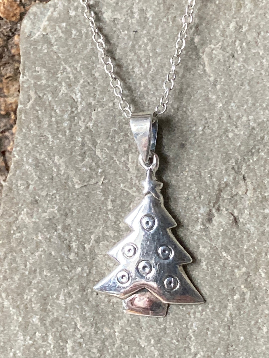 A Pretty Silver Christmas Tree Pendant and Chain SKU4367 - Etsy