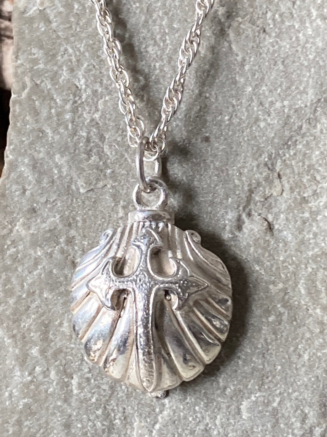 An Unusual Silver Oyster Shell Design Pendant/ Locket With A Cross ...