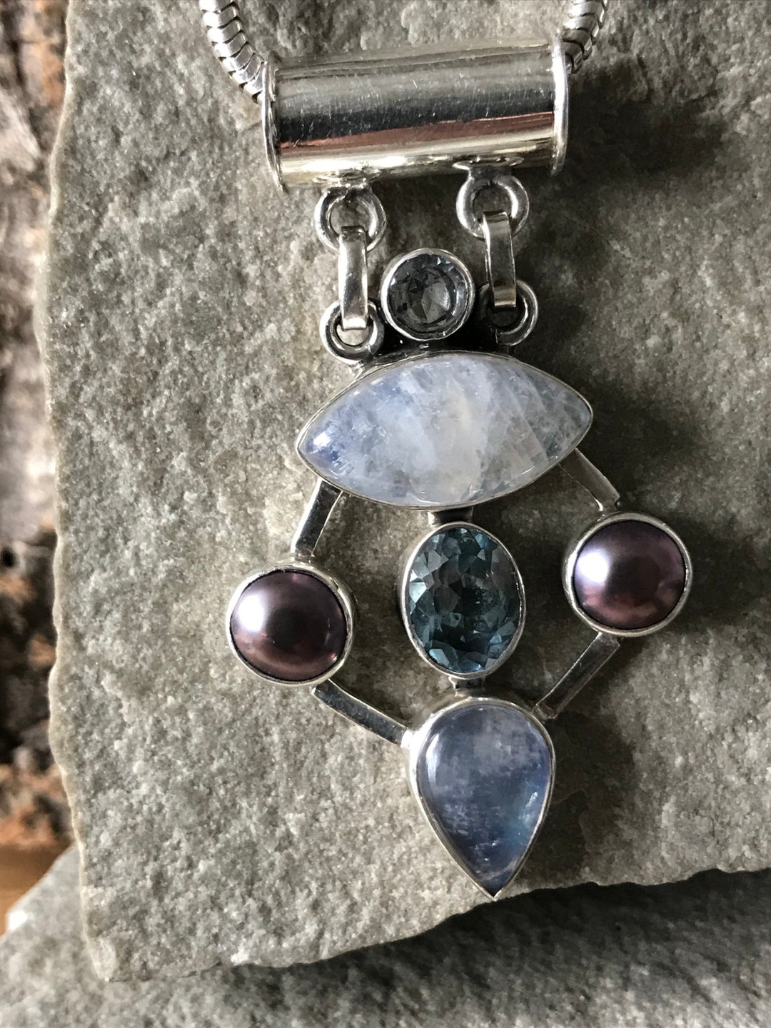 A Stunning Modern Multi Stone Silver Pendant SKU4083 - Etsy