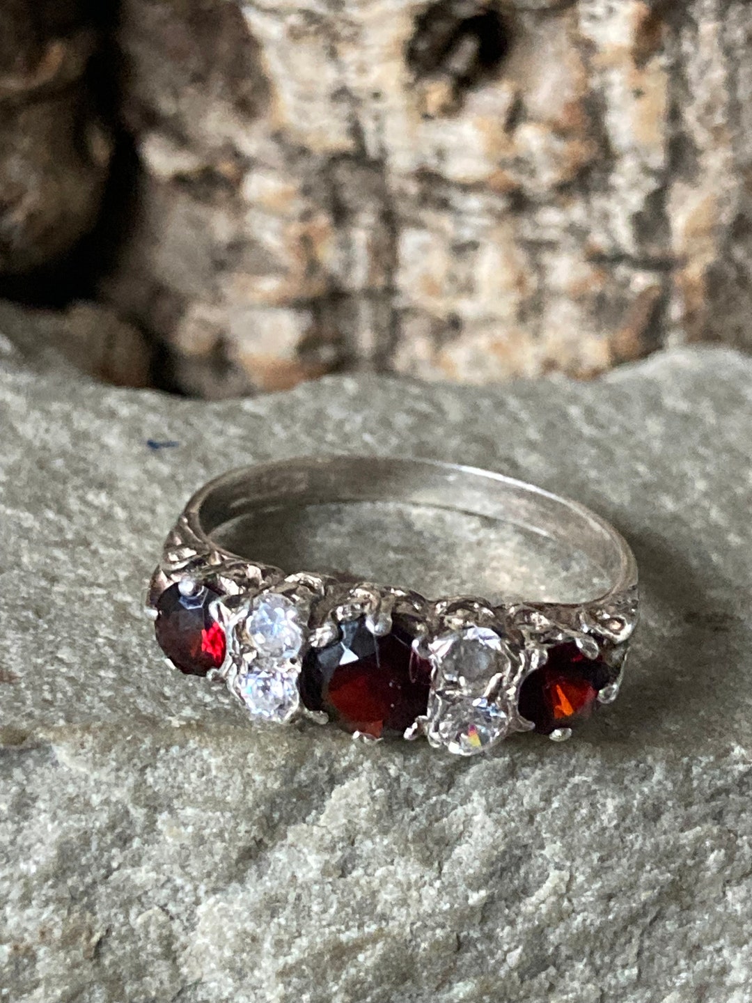 Vintage Victorian Style Garnet and Silver Ring SKU8638 - Etsy