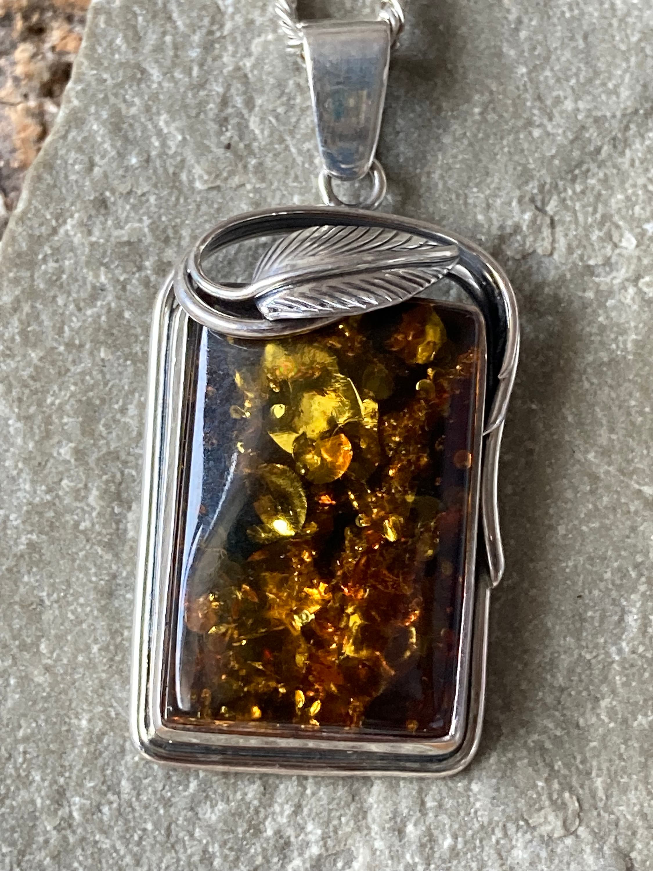 A Large Vintage Silver and Amber Pendant and Chain SKU8510 A Large Vintage Silver and Amber Pendant and Chain SKU8510