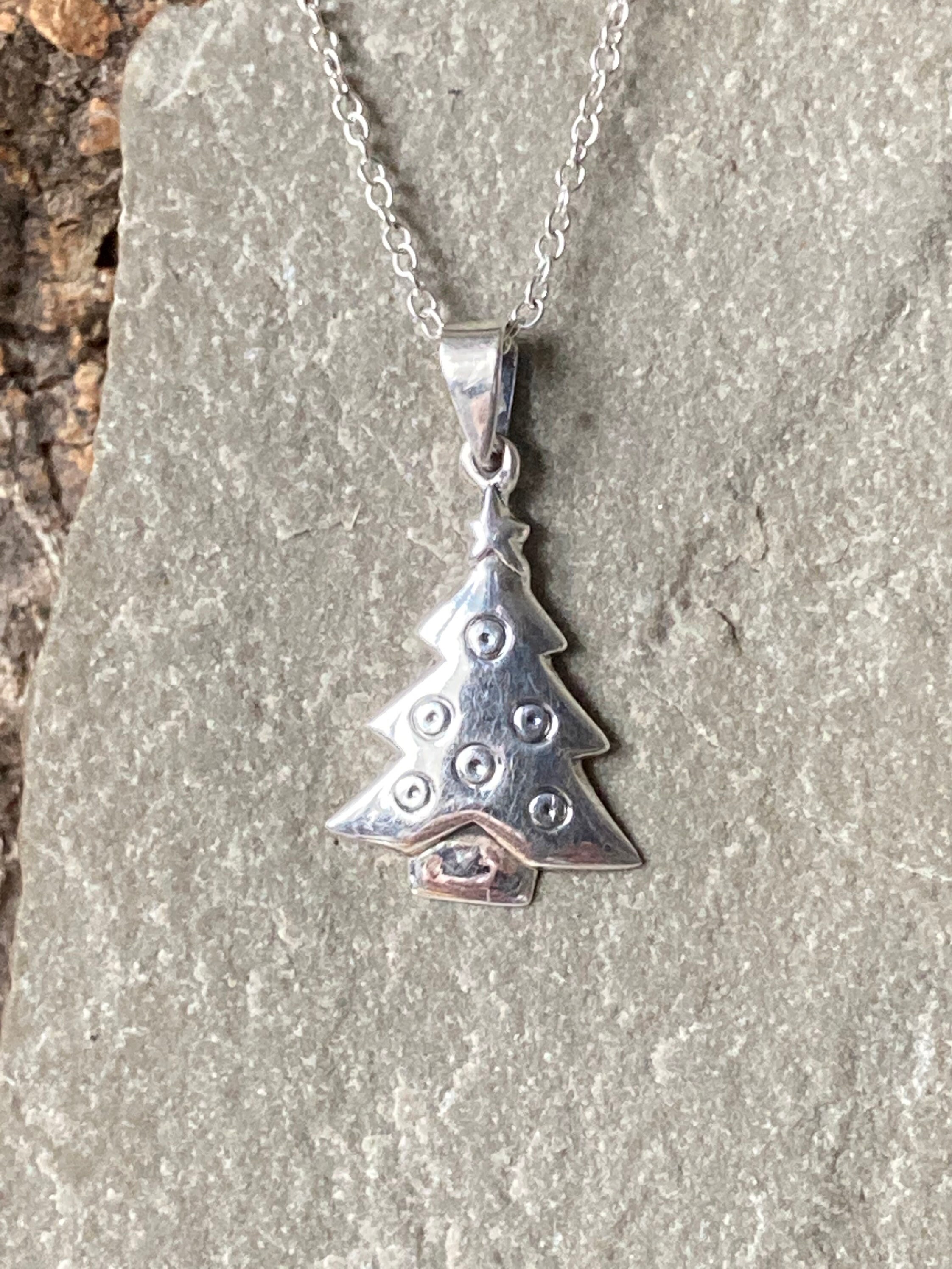 A Pretty Silver Christmas Tree Pendant and Chain SKU4367 - Etsy