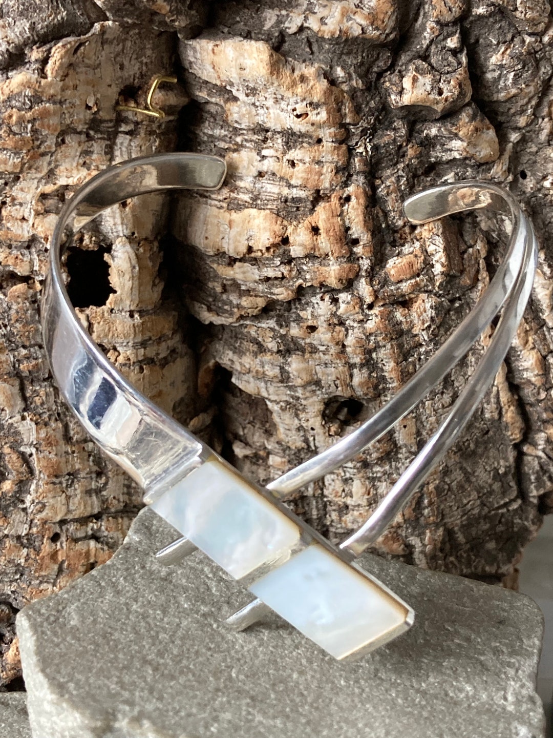 A Stylish Modern Contemporary Mother of Pearl Silver Bangle SKU8583 ...