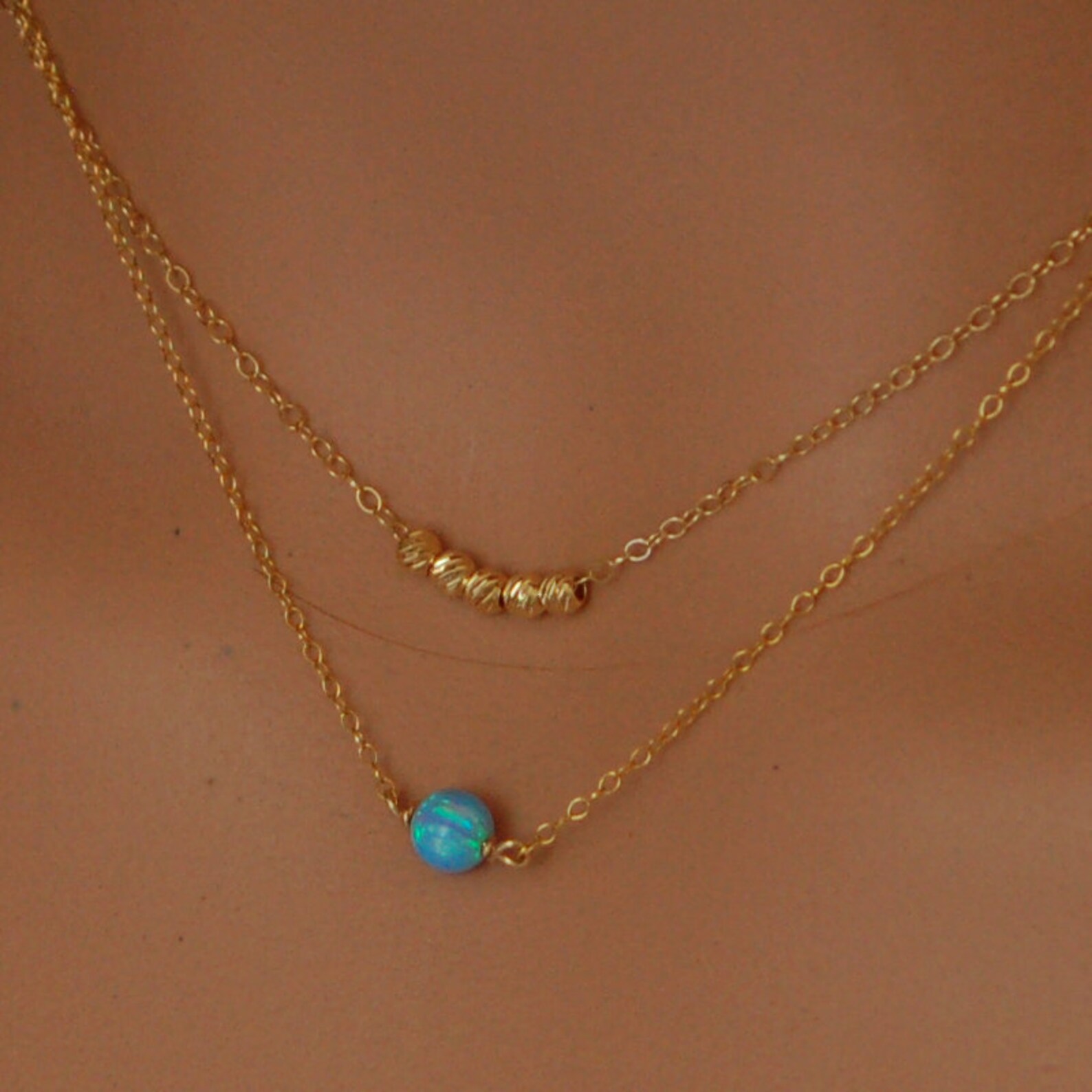 Tiny Necklace Gold, Dainty Gold Necklace, Gold Opal Necklace, Dainty ...