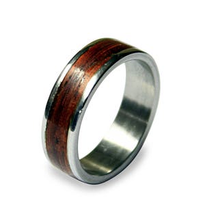 Titanium Ring With Mahogany Wood Inlay - Handmade Wooden Band - Etsy