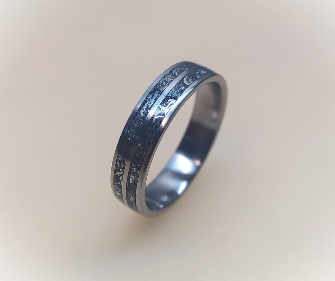 Titanium Wedding Band With Crushed Shaving Ring, Titanium Ring, Mens ...