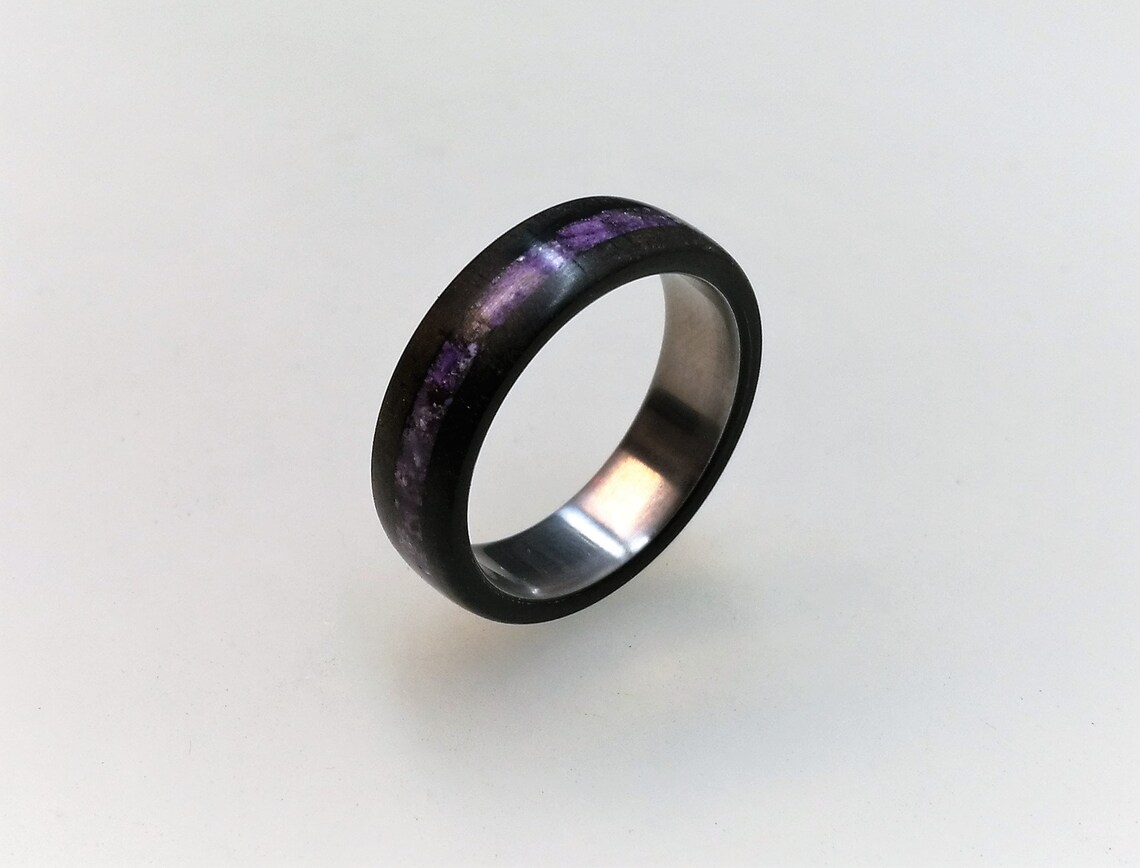 Titanium Ring with Ebony Wood and Amethyst Inlay Ebony Ring | Etsy