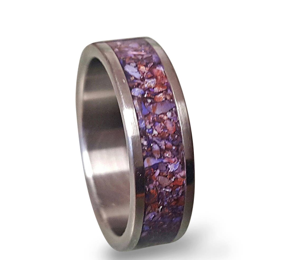 Titanium Ring With Crushed Amethyst Inlay, Purple Amethyst Ring ...