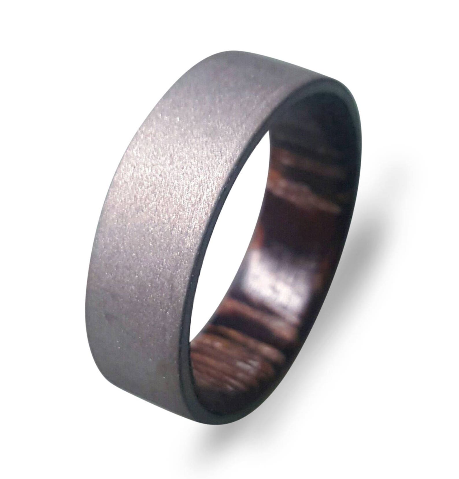 Sand Blasted Titanium Ring With Wenge Wood Inner Inlay Wood - Etsy