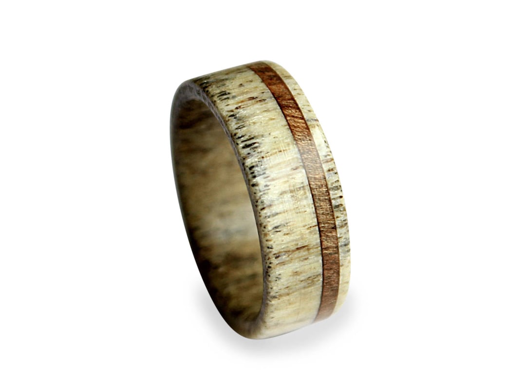 Antler Ring With Oak Wood Inlay: Natural Deer Antler Band - Etsy
