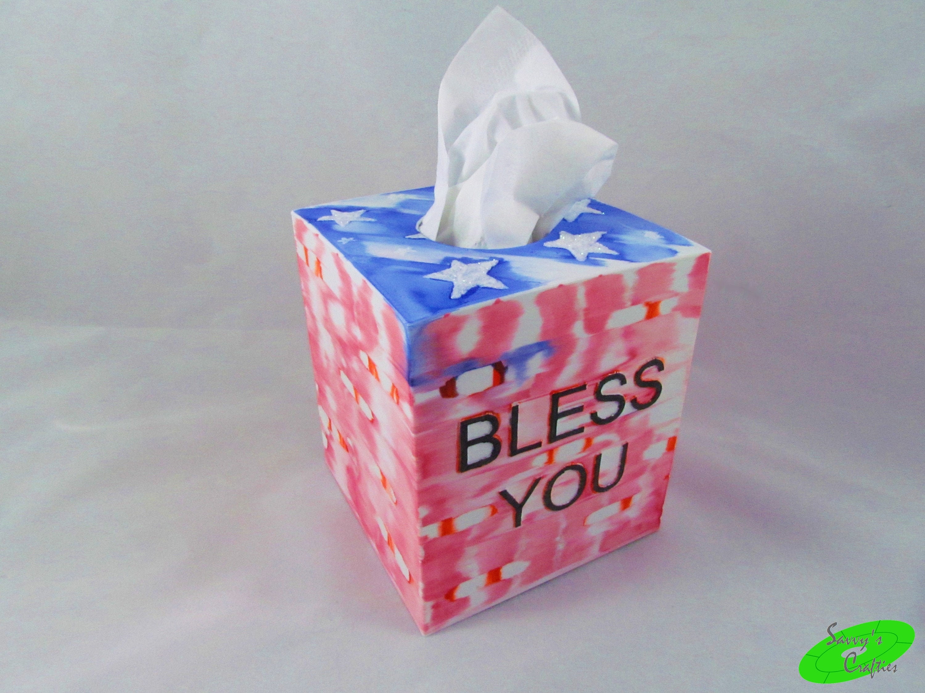 Red White and Blue Bless You Tissue Box Cover - Etsy