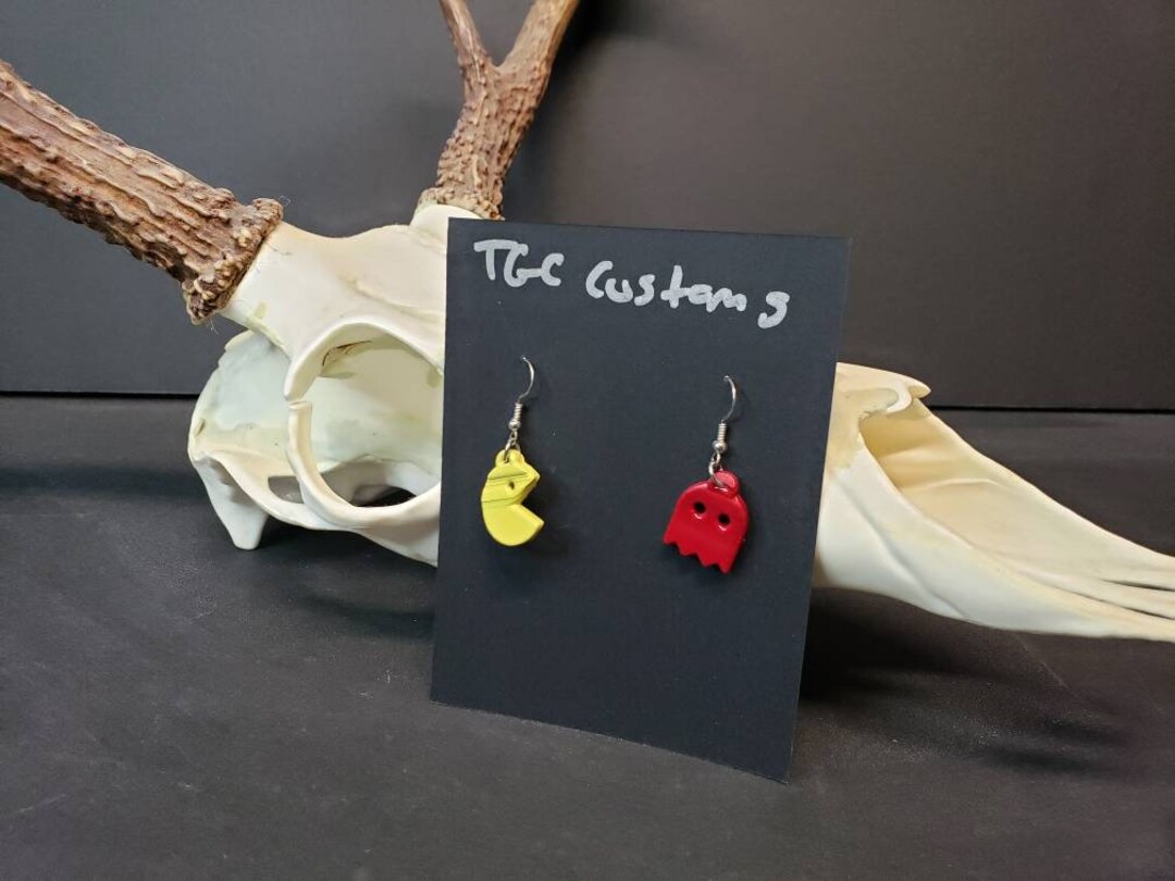 Pac Man Vs. Red Ghost ("blinky") Custom Earrings - 3d Printed - Hand ...