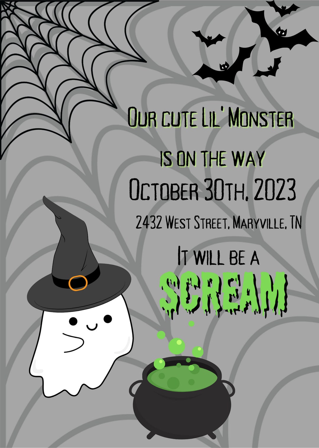 Editable Spooky Baby Shower Invite Invitation Lil Monster Ghost Digital ...