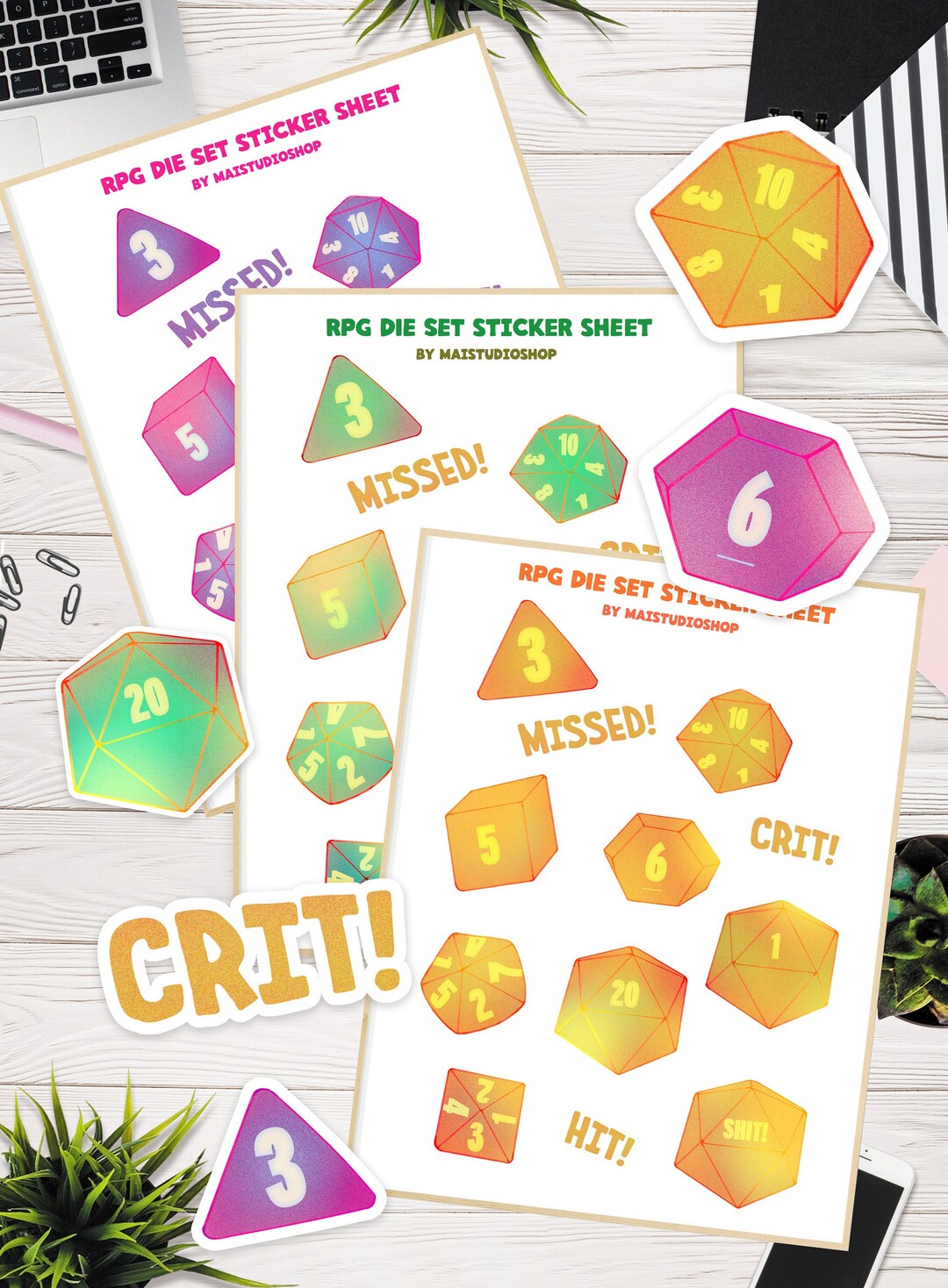 Dice Set X3 Printable Hand-drawn Sticker Sheet Digital - Etsy