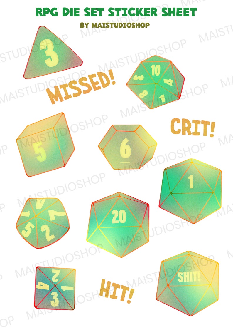 Dice Set X3 Printable Hand-drawn Sticker Sheet Digital - Etsy