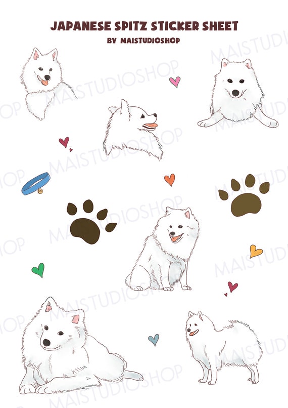 Printable Hand-drawn Japanese Spitz Sticker Sheet Digital - Etsy