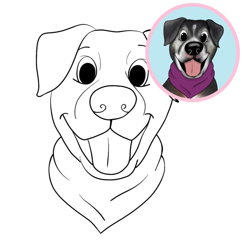 Cartoon Pet Portrait Pet Drawing Colouring Page Animal - Etsy