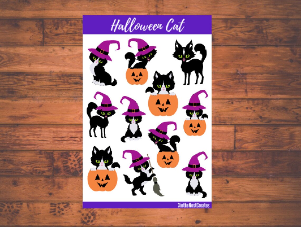 Halloween Cat Sticker Sheet Halloween Stickers Cute Cat | Etsy