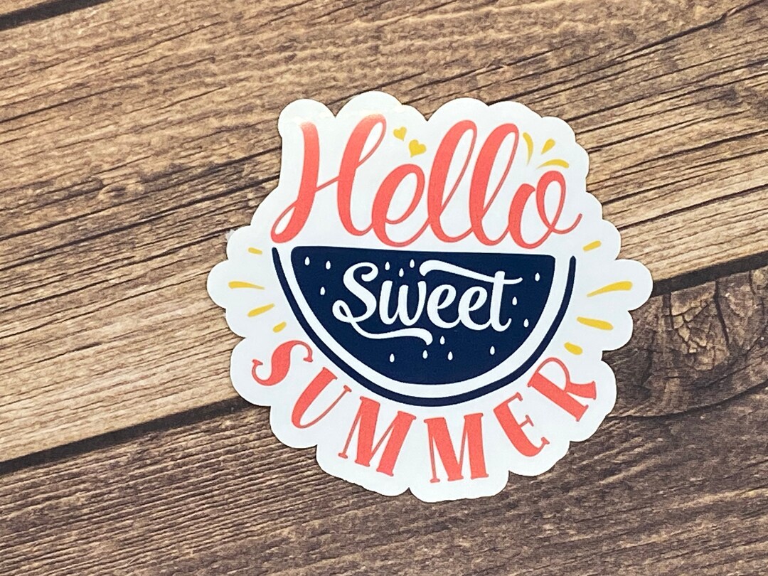 Summer Stickers, Hello Summer Glossy Waterproof Sticker, Water Bottle ...