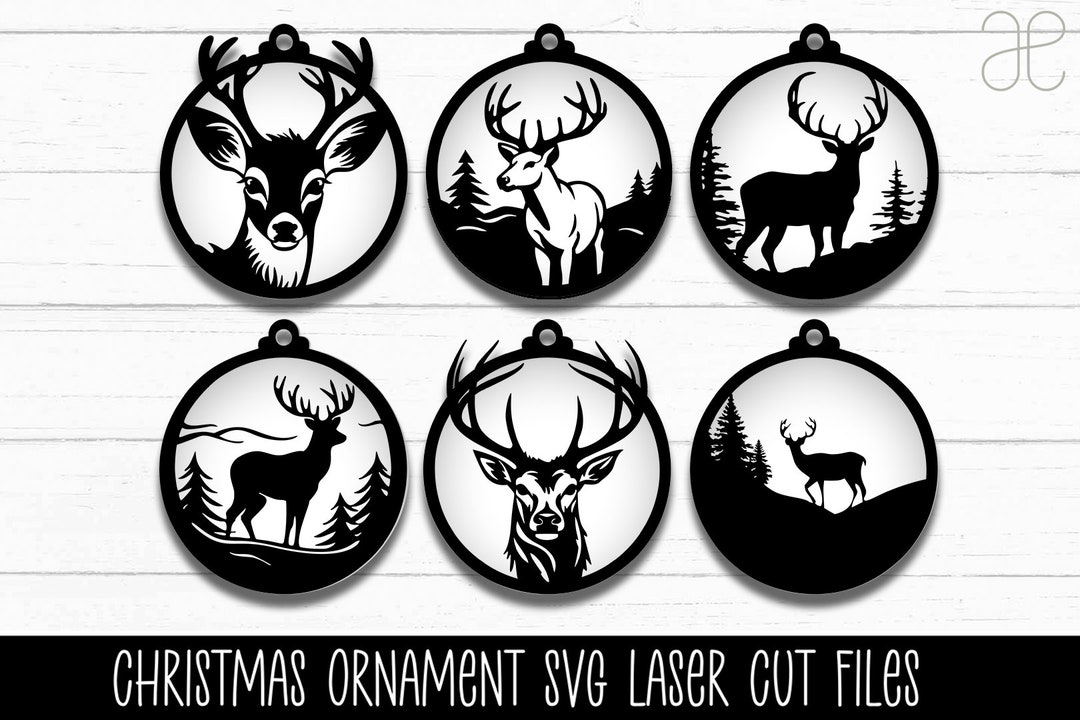 Deer Christmas Ornaments SVG Laser Cut Files, Buck Hunter Christmas ...
