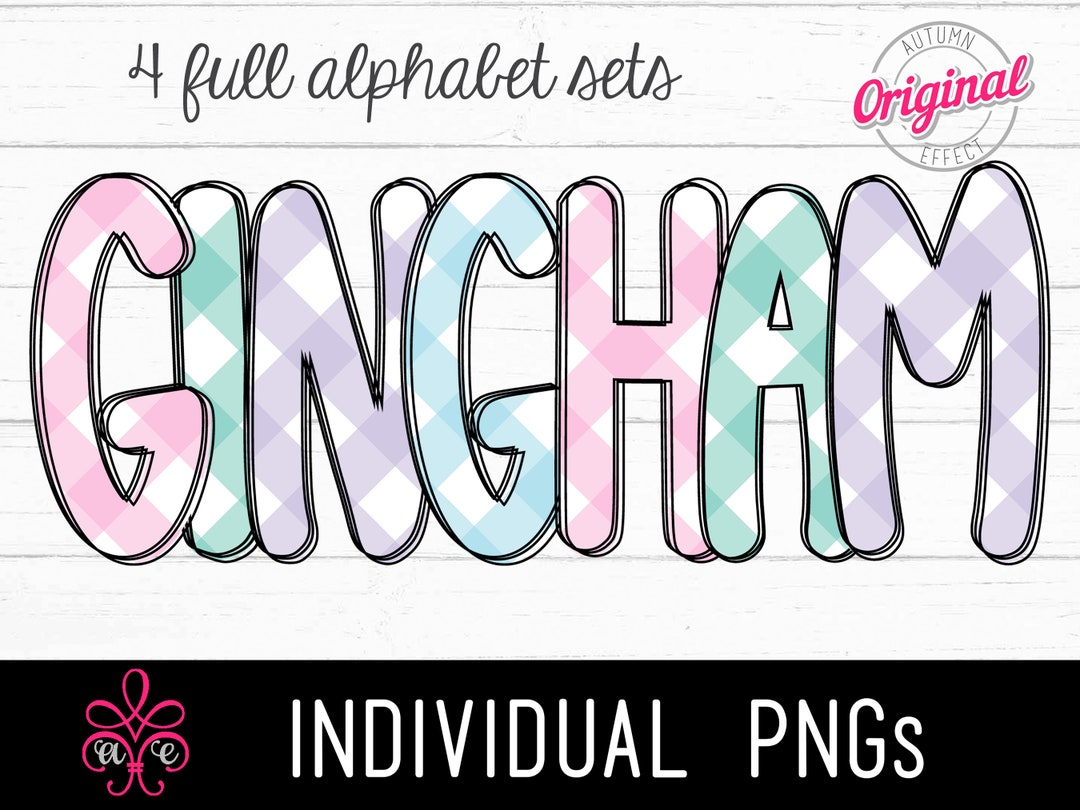 Pastel Gingham Themed Alphabet PNG - 4 Sets - Doodle Alphabet Letters ...
