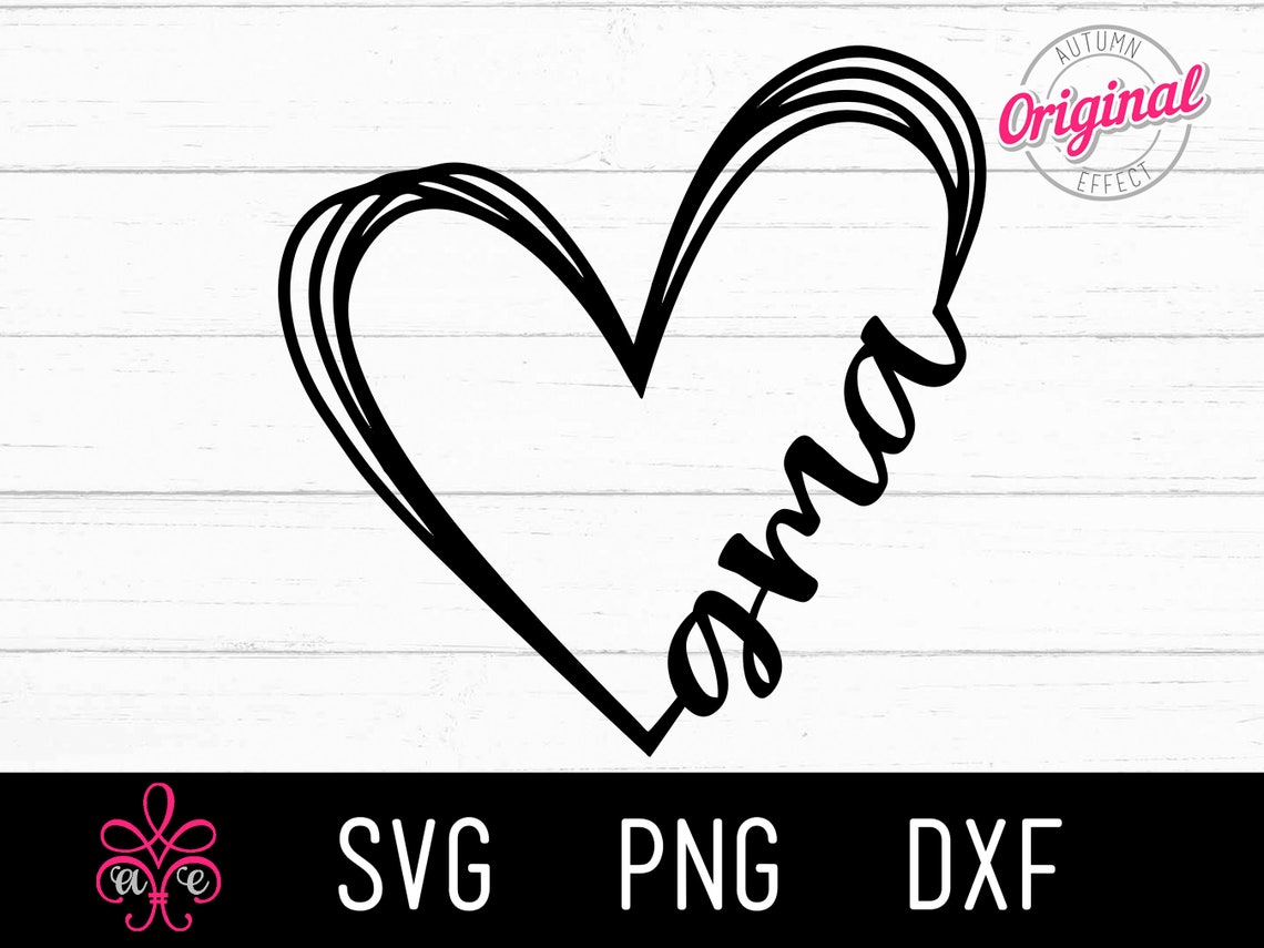 Gma Heart SVG - Hand Drawn Heart for Grandma - PNG Perfect for ...