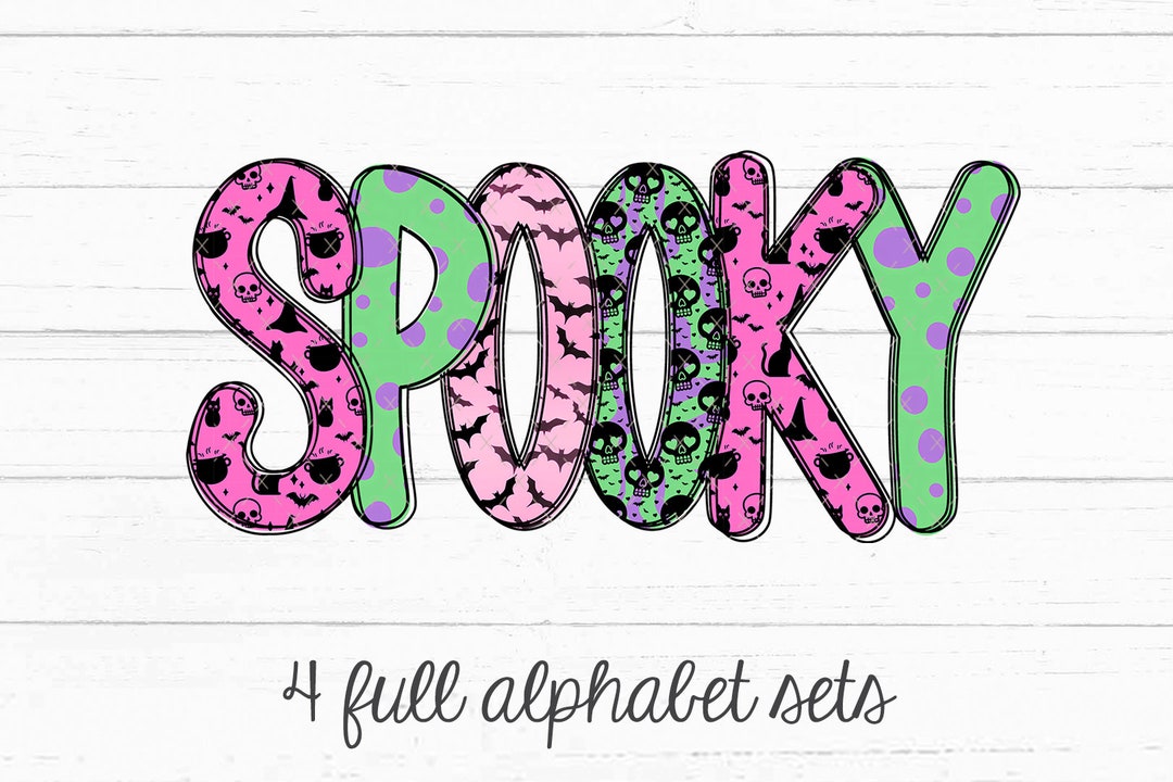 Spooky Halloween Themed Alphabet PNG 4 Sets Doodle Alphabet Letters ...