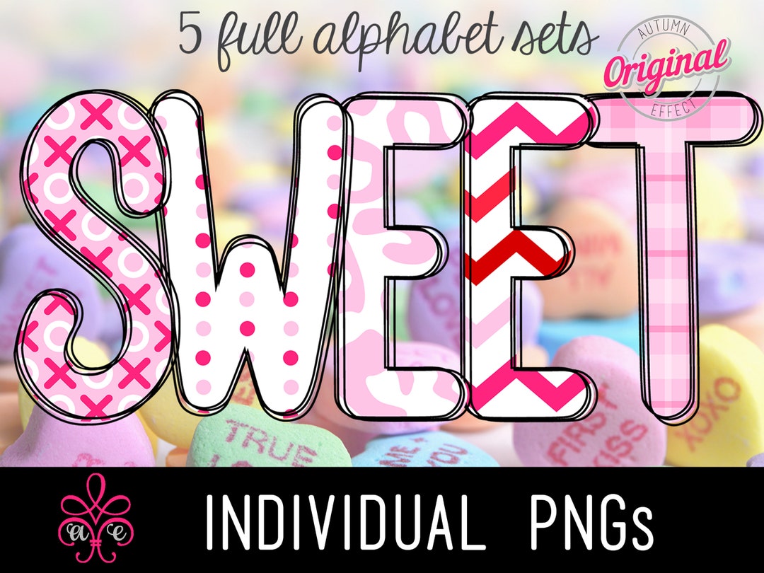 Sweet Valentine Themed Alphabet PNG - 5 Sets - Doodle Alphabet Letters ...